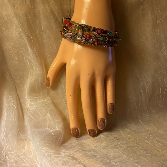 unbranded | Jewelry | Triple Gold Colored Bangles Red Blue Green Stones ...
